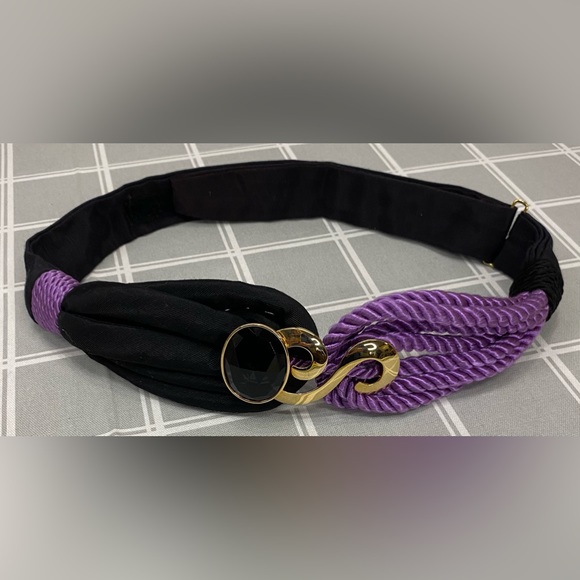 Rhea | Accessories | Rhea 8s Vtg Puffy Black Fabric Purple Rope Wrap ...